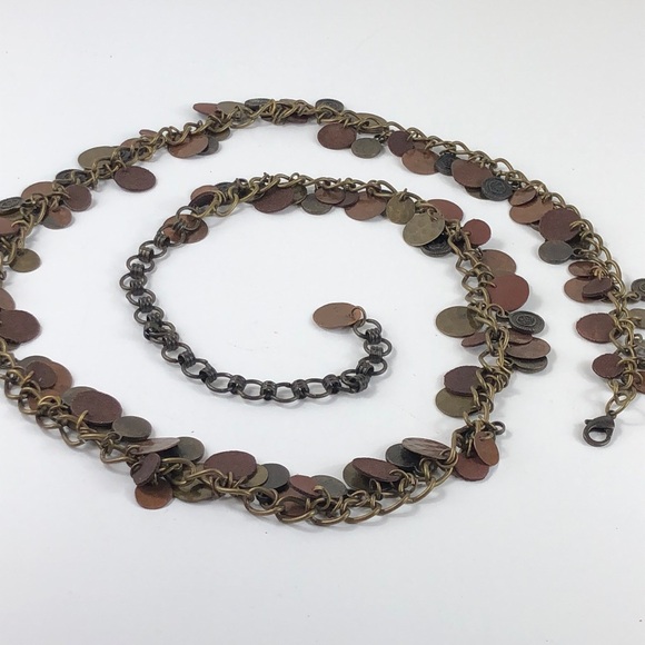 Vintage | Accessories | Coin Belt Metal And Leather Brass Tone Chain ...